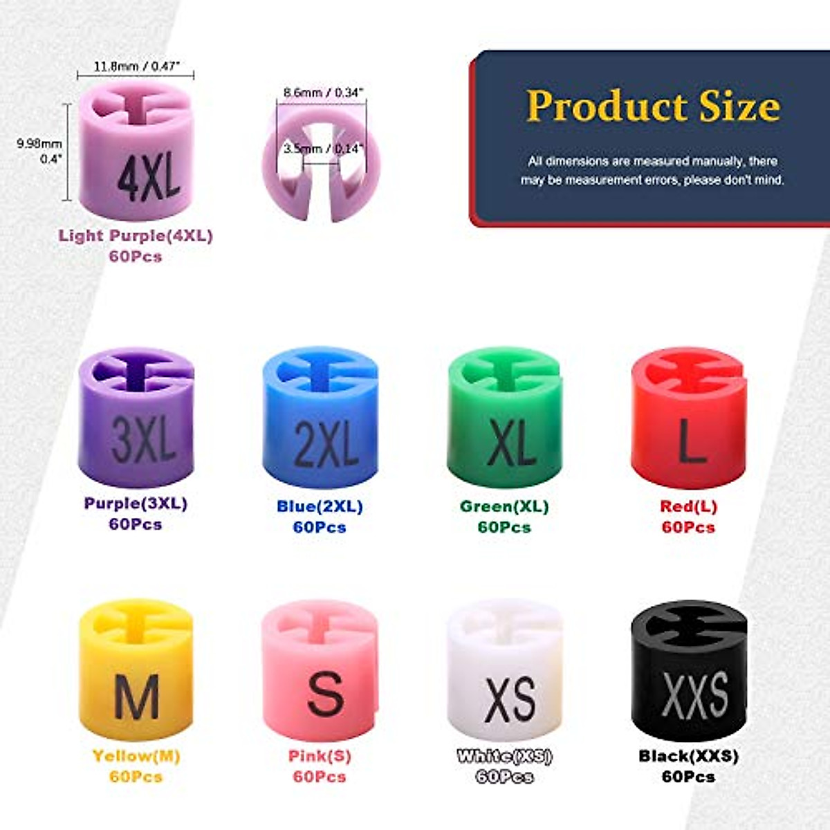 Hilitchi 540-Pcs [XXS - 4XL] Clothes Hanger Size Color-Coding Garment Size Markers Assortment Kit - 9 Size - with Storage Box