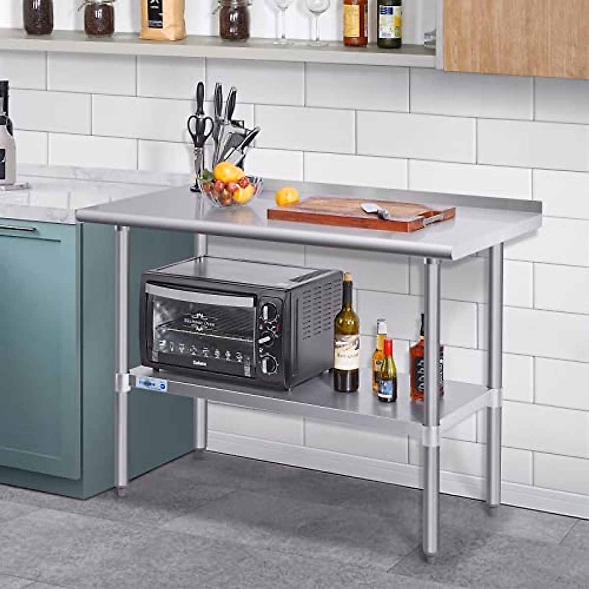 Profeeshaw Stainless Steel Prep Table NSF Commercial Work Table with Backsplash and Undershelf for Kitchen Restaurant 24×48 Inch
