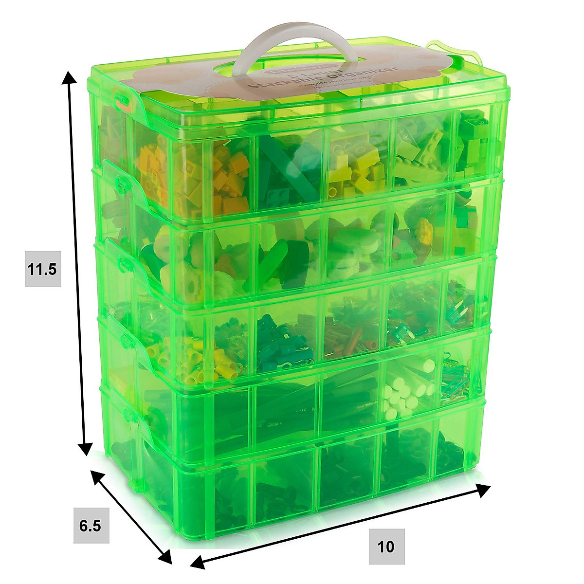 LifeSmart USA Stackable Storage Container Green 50 Adjustable Compartments Compatible with Lego Dimensions LOL Surprise Littlest Pet Shop Arts and Crafts and More (5 Tier)