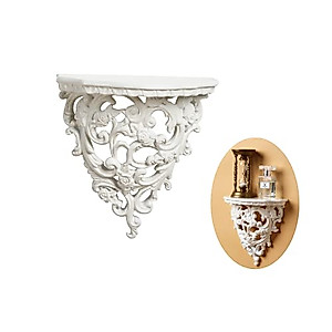 Z metnal Small Victorian Decorative Floating Shelves, Wall Mounted Decor Shelves, Classic Wall Display Organizer, Retro Hollow Carving Art Ornament Rack, Baroque Style Decorative Stand, White, Resin