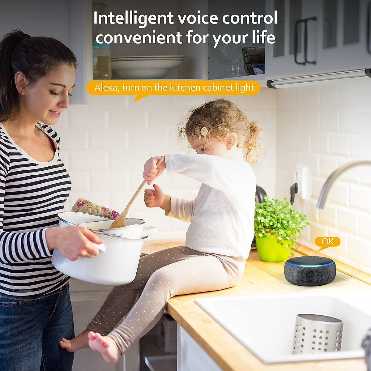 Under Cabinet Lights Kit, LED Smart Dimmable Strip Lighting Fixtures, 24V Plug in Linkable Bar LED Counter Lights for Pantry, Kitchen, Shelf, Bookcases, Showcase (6 PCS, Cold White)