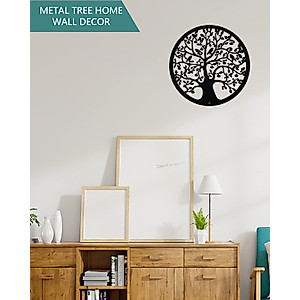 WIPHANY Metal Tree of Life Wall Hanging Art Sculpture 12 Inches Family Tree with Birds on Branches Round Contemporary Home Office Decor Cut Round Decorative Wall Hanging Garden Art Sculpture