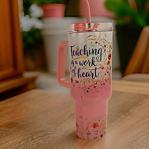 Hogg 40oz Sublimation Tumbler Holographic Traveler - Ombre Pink Shimmer, Blank Sublimation Tumblers with Handle, Bulk Tumblers with Lids, Straws, Removable Handle, 40 oz Sublimation Tumbler