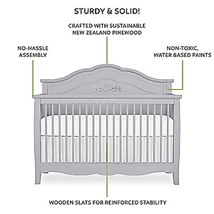 SweetPea Baby Rose 4-in-1 Convertible Crib in Silver Shimmer, Baby Crib with Spindles, Greenguard Gold Certified, Easy Assembly, Sustainable New Zealand Pinewood