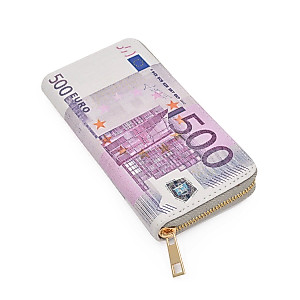 500 Euro Currency Money Bill Print PU Leather Zip Around Wallet