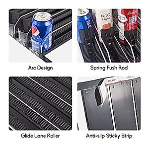 CNDSE Soda Can Organizer for Refrigerator,Spring Loaded Fridge Drink Organizer,Width-adjustable Push Rod Slide Rail Drink Dispenser for Refrigerator,Black (14.9in-6)