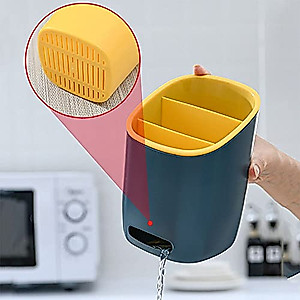 Cutlery Dryer Spoon Fork Chopstick Storage Holder Box Tableware Shelf Three Layer Cutlery Drainer Rack Kitchen Stand for Cutlery(Pink)