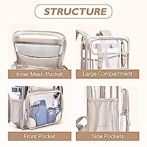mommore Clear Backpack Heavy Duty Thick PVC Transparent Backpack with Leather Trim Large Capacity See Through Backpack