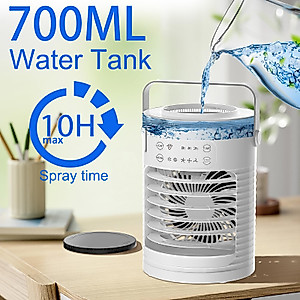 Azoiito Portable Air Conditioners,Small Air Conditioner with 2 Mist&3 Timer&7 Colors Night Light,Evaporative 3 Speed Personal Air Cooling Fan,Mini Desk Air Cooler AC Fan for Car, Office Camping