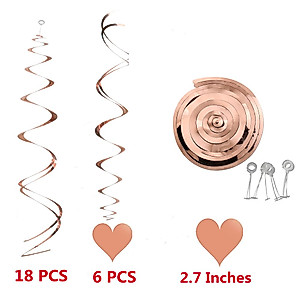 hellensp 24 PCS Rose Gold Party Swirl Decorations Sparkly Rose Gold Heart Foil Swirls Decorations for Wedding Birthday Bridal Bachelor Party Decorations