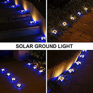 Solar Ground Lights Outdoor 8Pack 8 LED Solar Disk Lights,Solar Disc Lights Outdoor Waterproof,In ground Solar Garden Lights for Pathway Lawn Yard Deck Walkway Driveway(Warm White+Blue light)