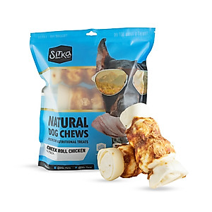 Sitka Farms Beef Cheek Rolls Chicken Breast Basted 5-6" - 4 Count - Extra Thick Dog Chew Bones No Hide - Long Lasting Dog Toy - Healthy Teeth and Gums for Small Medium and Large Dogs