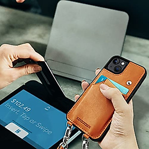 LUCKYCOIN for iPhone 13 Crossbody Leather Case Genuine Leather Card Slot Holders Wallet Protective Case Adjustable Leather Strap Lanyard Compatible with 2021 New Apple iPhone 13 6.1 inch Brown