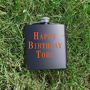 Personalized 6oz Stainless Steel Matte Black Flask - Printed Your Text Here, Metal Hip Pocket Discreet Flask – Custom Novelty Groomsmen Gifts – Liquor Whiskey Gifts for Men Women