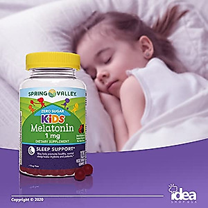 Spring Valley Zero Sugar Kids Melatonin, 1 mg Vegetarian Gummies, 120 Ct Bundle with Exclusive Vitamins & Minerals - A to Z - Better Idea Guide (2 Items)