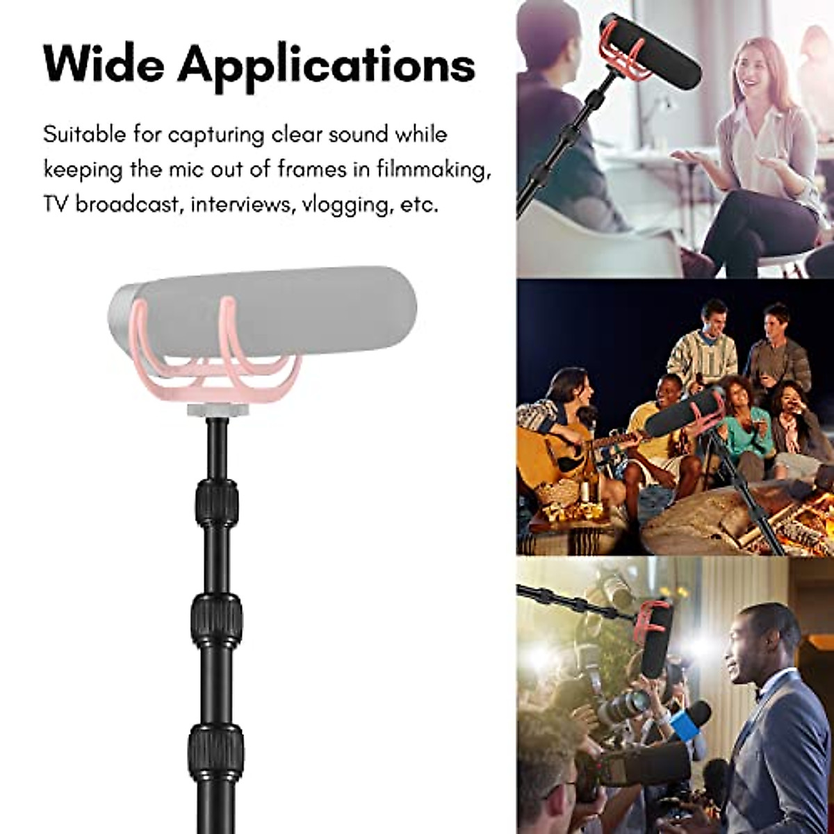Andoer Handheld Microphone Boom Arm 5-Section Extendable Mic Arm Aluminum Alloy Boom Pole for Microphones 1/4 Inch Screw & Thread with Foam Grip Locks 40cm-155cm Adjustable Length 3kg Load