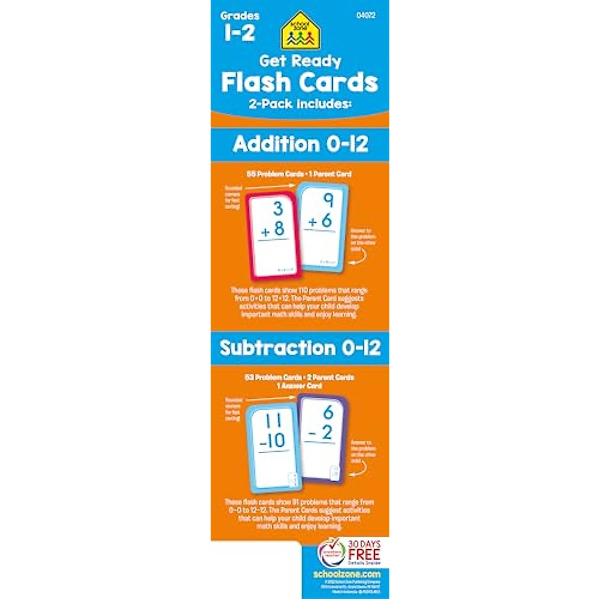 School Zone - Get Ready Flash Cards Addition & Subtraction 2 Pack - Ages 6 to 7, 1st Grade, 2nd Grade, Addition, Subtraction, Early Math, Problem-Solving, and More