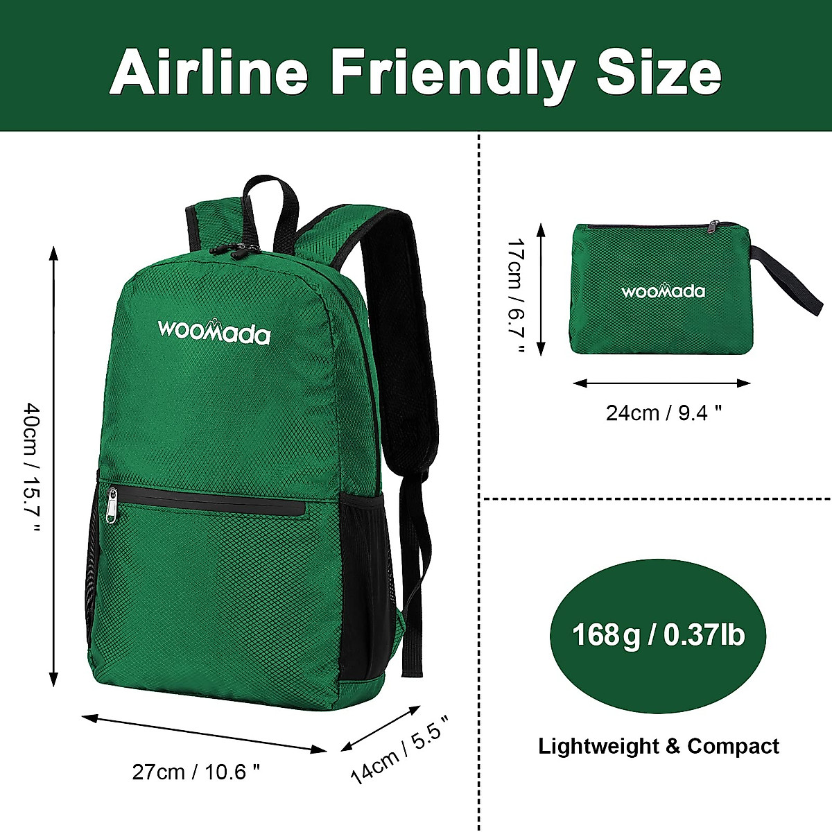 WOOMADA 17L Lightweight Packable Backpack Travel Hiking Daypack Foldable Small Backpack Water Resistant Bag for Men Women