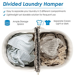 Giantex Double Laundry Hamper with Lid, Oval Laundry Basket with 2 Removable Liner Bags, Portable Handwoven Clothes Sorter Bin for Living Room Bedroom Laundry (Gray)