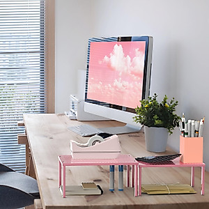 Simple Houseware Expandable Stackable Kitchen Counter Shelf Organizer, Pink, Metal Top, 11.25 in L x 7.9 in W x 5.4 in H