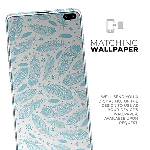 DesignSkinz Teal Zendoodle Feathers Protective Vinyl Decal Wrap Skin Cover Compatible with The Samsung Galaxy S20 (Screen Trim & Back Glass Skin)