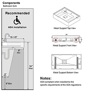 Dowell Wall Mounted Bathroom Sink Rectangular Bowl Stone Resin Sink ADA Compliant Vessel Sink Non-overflow & Single Faucet Hole Floating Sink Perfect for Every Bathroom - Single Bowl - 36" x 18"
