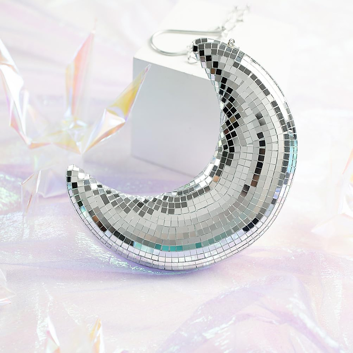 Valentines-Day Gift Disco Ball Moon-Shaped - Disco Balls Decor for Party,Room,Home,Bar,Hanging Disco Decor Retro-Reflective Disco Ball Lights Funky Home Decor(8 inch)