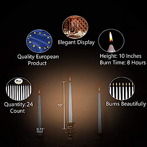 Hyoola Tall Taper Candles - Metallic Gold Dripless Dinner Candle Sticks - Paraffin Wax with Cotton Wicks - 10 Inch (25cm) - 8 Hour Burn Time (24 Pack)