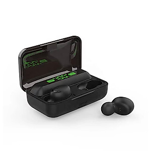 BAHASYA Wireless Bluetooth Earbuds with Digital Charging Case, Built-in Mic, Noise Cancelling, Waterproof, Deep Bass Earphones, in Ear Stereo Headphones for Sport, Gym, Gaming (Black)
