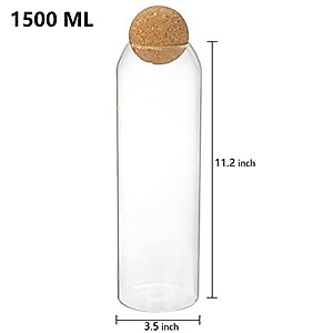 Suwimut 3 Pack Glass Storage Jar with Ball Cork Lid, 50oz/1500ml Glass Food Storage Canister Clear Tall Spaghetti Container with Round Cork Stopper for Kitchen Pantry Storage Spice, Coffee, Candy