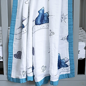 JumpOff Jo - Baby Muslin Swaddle Blanket, 47" x 47" - Ultra Soft 70% Rayon derived from Bamboo & Muslin 30% Cotton Lightweight Receiving Blanket, Machine Washable - Mama Bear Blue