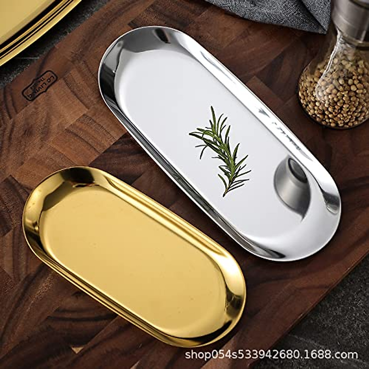 1 Pcs Gold Trinket Tray Oval Stainless Steel Small Serving Trays Towel Storage Dish Plate Tea Fruit Trays Jewelry Plate Decorative Storage Tray (Gold 1pcs, 9 x 3.8 Inch)