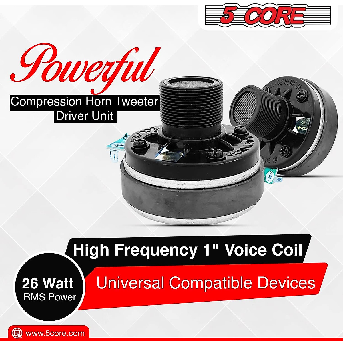 5Core 15x5 Inch Piezo Flush Mount Horn Tweeter with Compression Horn 8 Ohms, 260 Watt Car Pro Speakers HISE 15X5 1PC 5C-D26(Driver Unit)