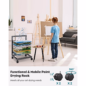 WISIMMALL Art Drying Rack, Paint Drying Rack with 9 Removable Shelves,Wall Art Storage Drying Rack with Wheels for Classrooms & Art Studios(9 Shelves)