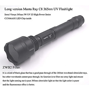 WKDUN C8 365nm 5W UV Flashlight Torch in Leak Detection, Forensics, Law Enforcement, Coating Inspection, Fugitive Glue, Curing, Special Effects, Urine Displays, Exhibits and More Long Version