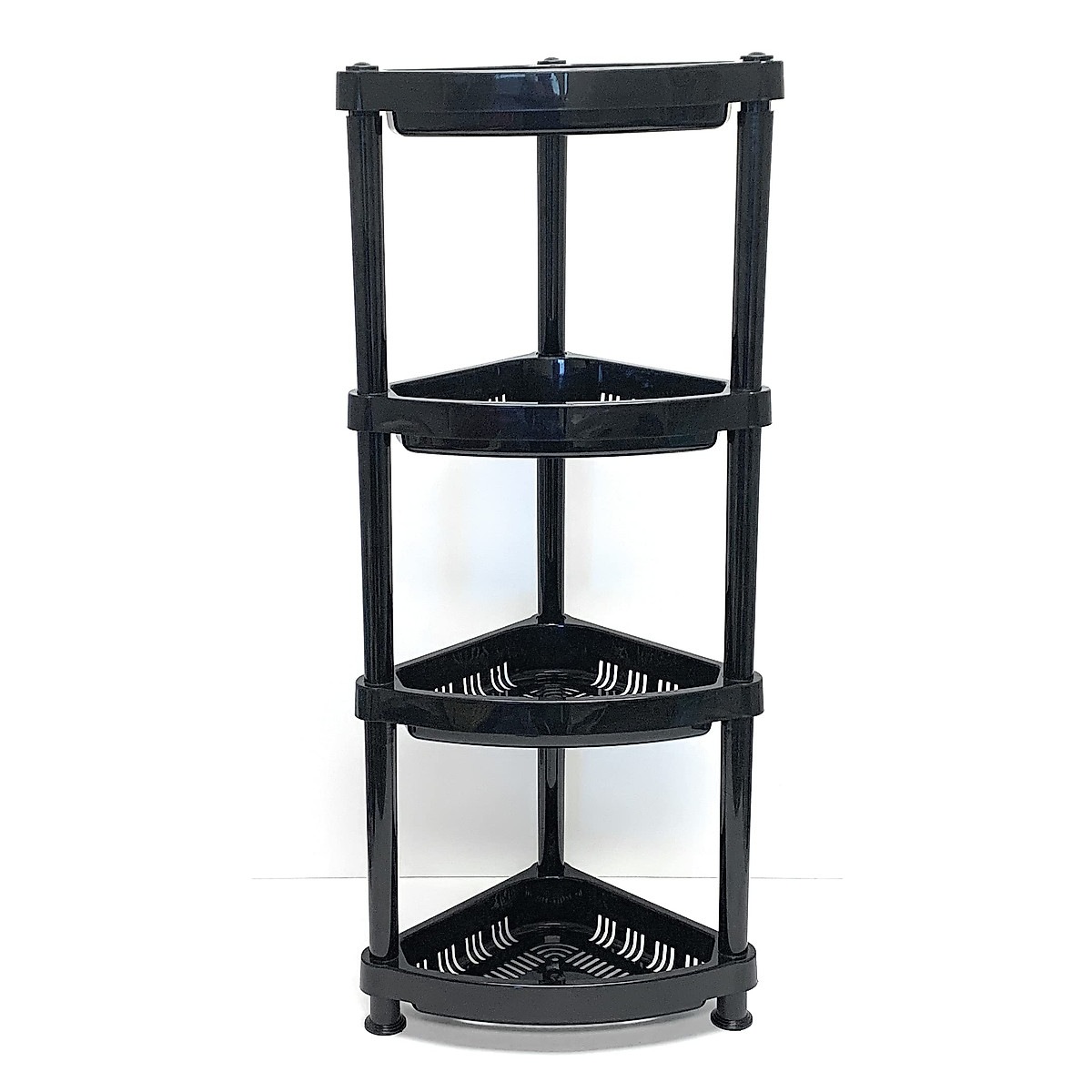 Mintra Home Light Duty Plastic Storage Racks (Corner Rack, Black) - 15.25inW x 10.25inD x 36.5inH (Each Tray is 2in Deep)
