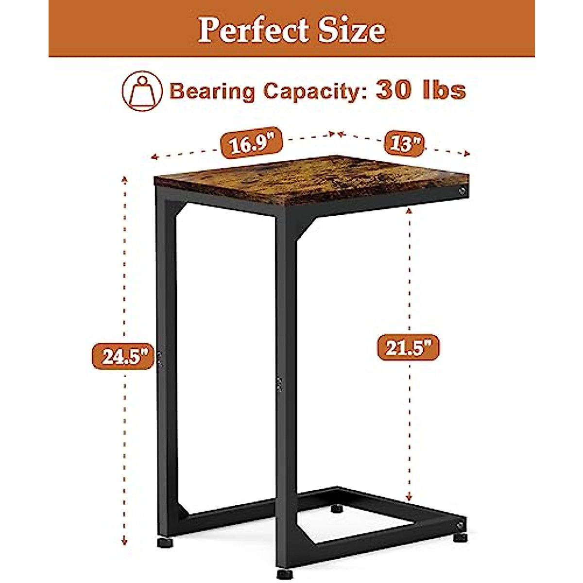 Artigarden C Table End Table with Metal Frame Small Side Table for Couch, Sofa TV Tray Table for Living Room, Bedroom, Bedside Matte Black