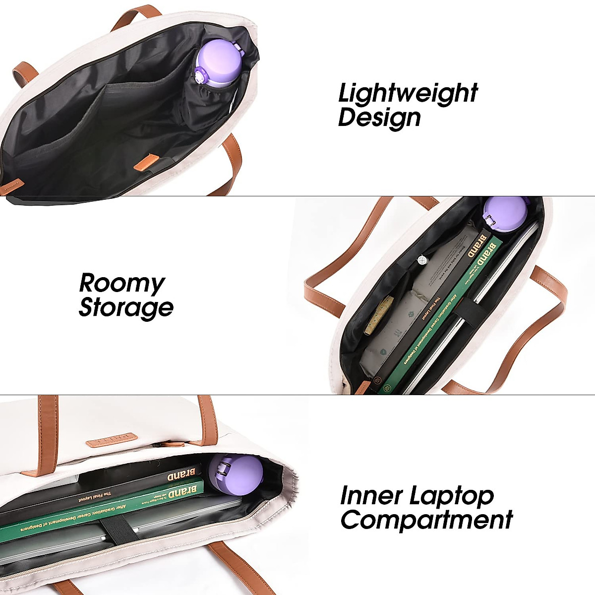 Prite Laptop Tote Bag for Women Shoulder Bag with 16” Computer Compartment for Work Travel(Beige)