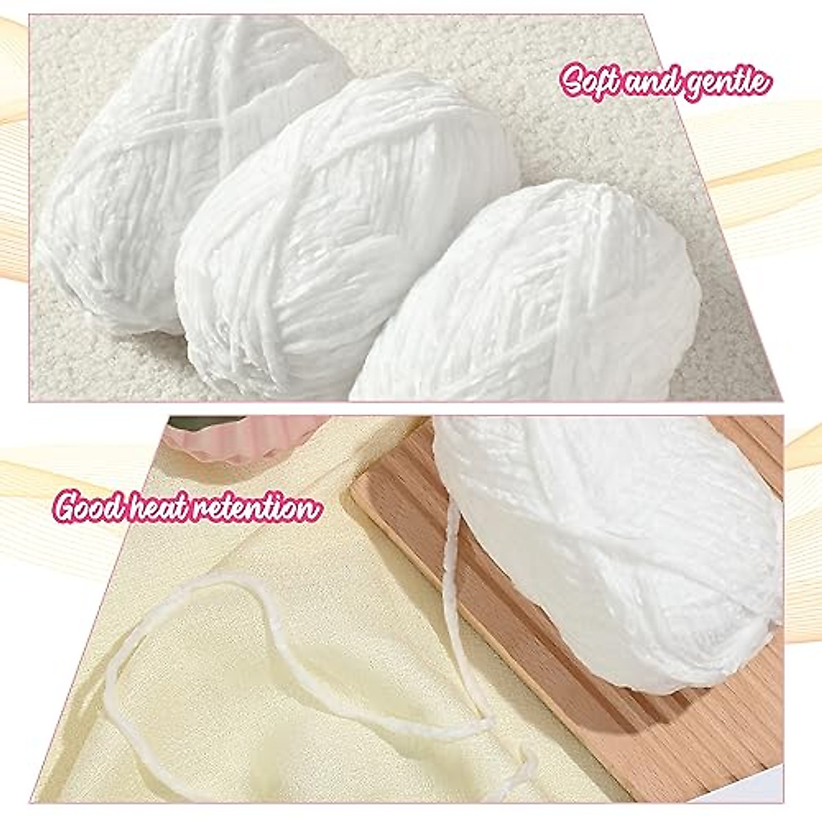 6 Rolls 1182 Yards Velvet Chenille Yarn Polyester Blanket Yarn Fuzzy Crochet Yarn Fluffy Soft Yarn Thick Yarn for Crocheting for DIY Bulky Weaving Crafts, 197 Yd, 3.53 Oz Each Roll (White)