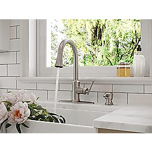 Pfister Antrom Kitchen Faucet with Pull Down Sprayer and Soap Dispenser, Single Handle, High Arc, Spot Defense Stainless Steel Finish, F5297AOGS