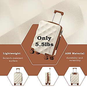 Somago 20 inch Carry On Luggage with Weekender Overnight Bag ABS Hardside Spinner Suitcase Built-In TSA Lock YKK Zipper，Beige