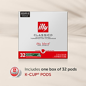 illy Coffee, Smooth and Balanced, Classico Medium Roast , Made with 100% Arabica Coffee, All-Natural, No Preservatives, Coffee Pods for Keurig Coffee Machines, 32 K-Cup Pods (Pack of 1)
