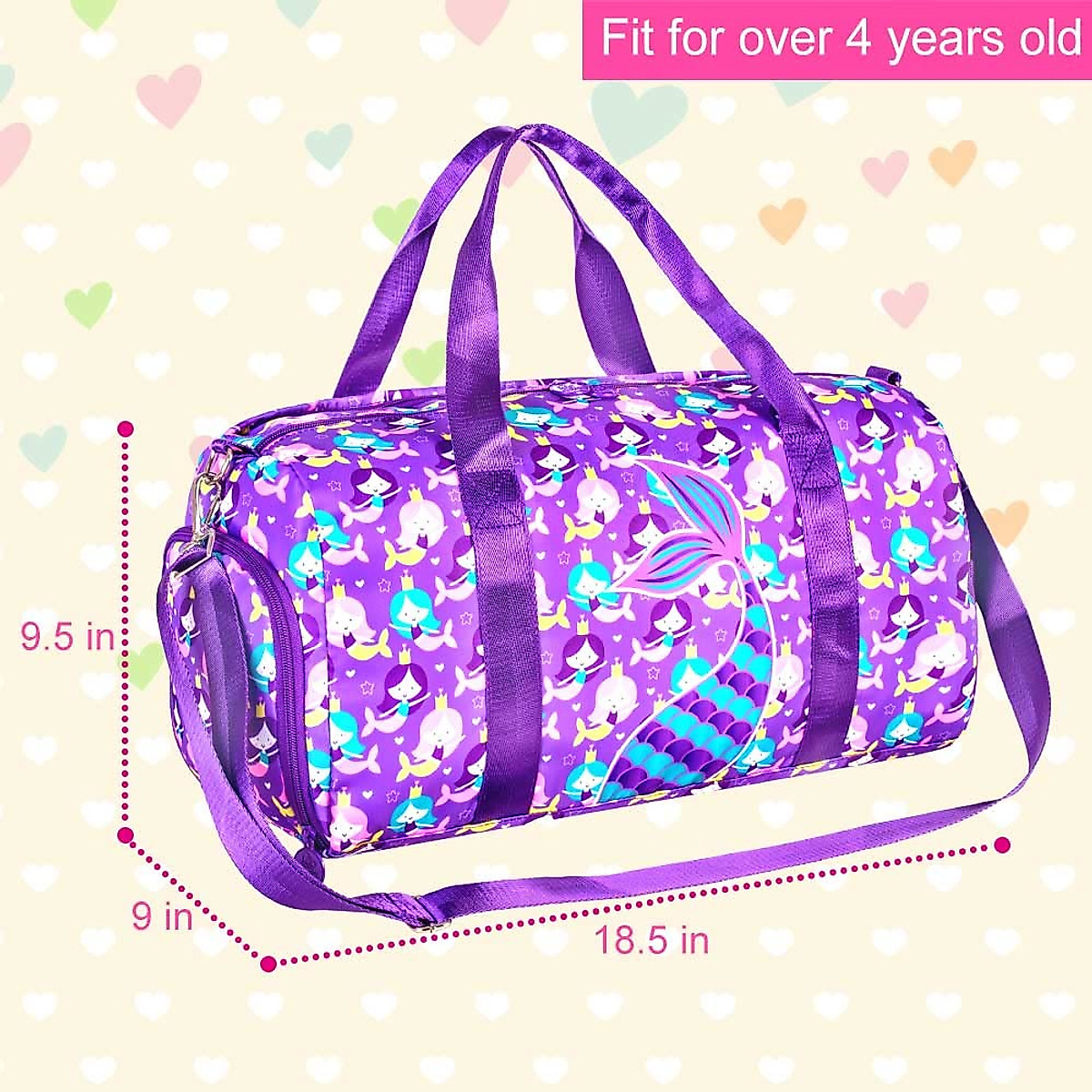 Dance Ballet Bags for Girls, Kids Duffle Gym Bag Travel with Shoe Compartments Sports Ballet Bag Teens Weekender Sleepover Carry On Bag Purple Mermaid