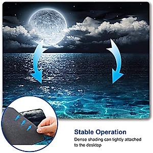Ocean and Moon Mouse Pad, Moon Illuminating The Clear Blue Ocean Design Mouse Pad, Mouse Mat Square Waterproof Mouse Pad Non-Slip Rubber Base MousePads for Computer Laptop Men Women Kids