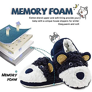 LA PLAGE Kids Boys Girls Cartoon Bear Slippers with Cozy Memory Foam Slip On Indoor Outdoor Little Kids House Slippers 1-2 US Black