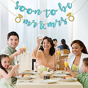 Halodete Soon to Be Mr & Mrs Banner, Engaged Banner, Bridal Shower, Wedding Party Garland Bunting Decorations - Sky Blue Glitter