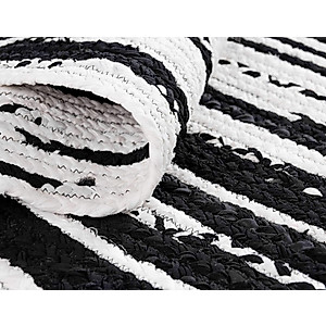 Unique Loom Braided Chindi Collection Casual Modern Black Oval Rug (3' 3 x 5' 0)