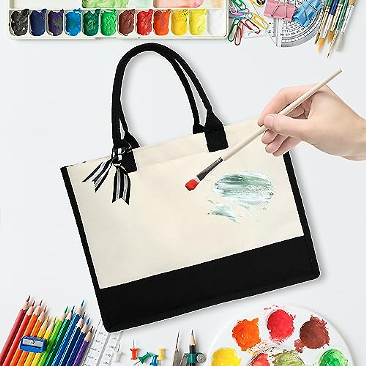 DEEZOMO Personalized Initial Canvas Tote Bag for Women, Beach Bag with Inner Zipper Pocket for Wedding, Birthday, Holiday - Blank