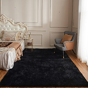 Arbosofe Rugs for Living Room, Area Rug for Bedroom, 9 x 12 Clearance Black Nursery Room Rug, Large Throw for Playroom Room- Soft, Fluffy, Shaggy Carpets for Kids Room Girls