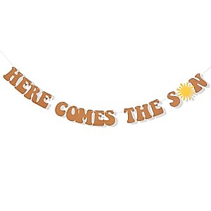 Here Comes The Son/Sun Baby Shower Banner - Boy Baby Shower Decor,It'S A Boy, Baby Shower Party Photo Props Banner, Baby Boy Letter Garland (BANNER COME SUN)